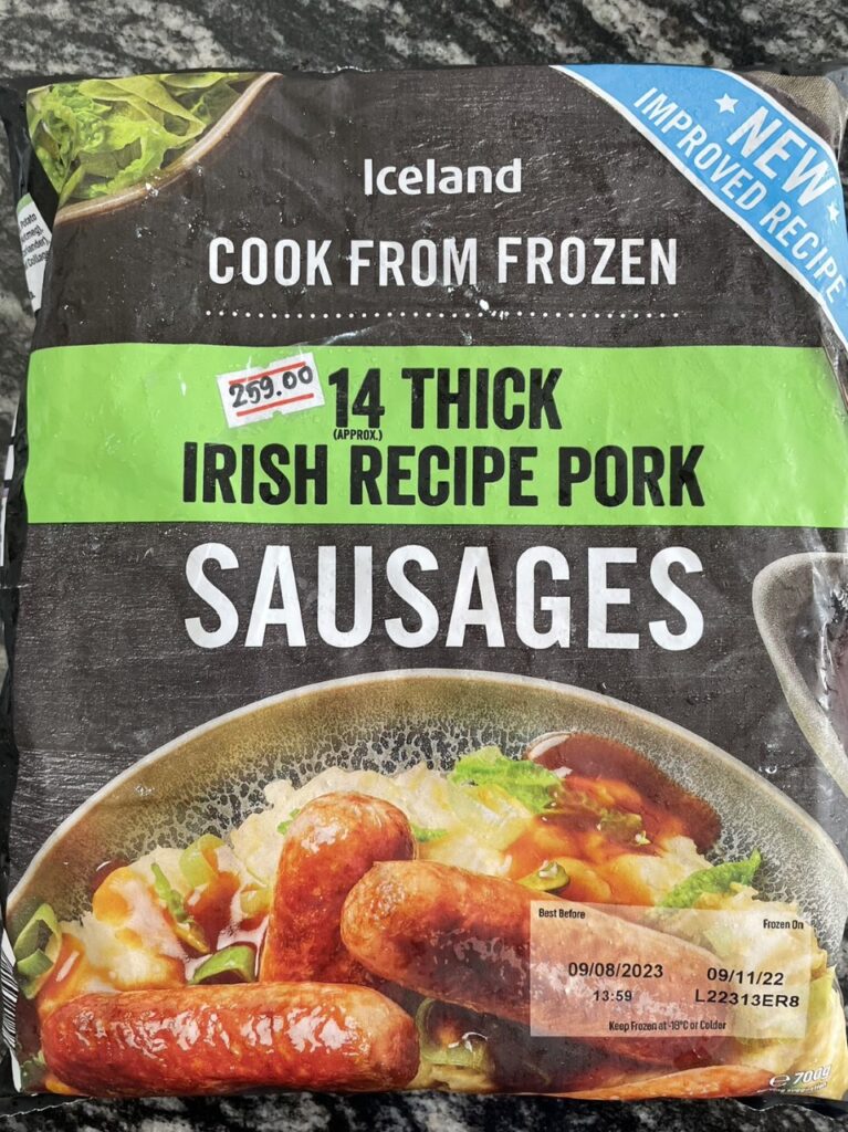 Iceland Thick Irish Recipe Pork Sausages 50g x 14 - The Pantry Expat ...